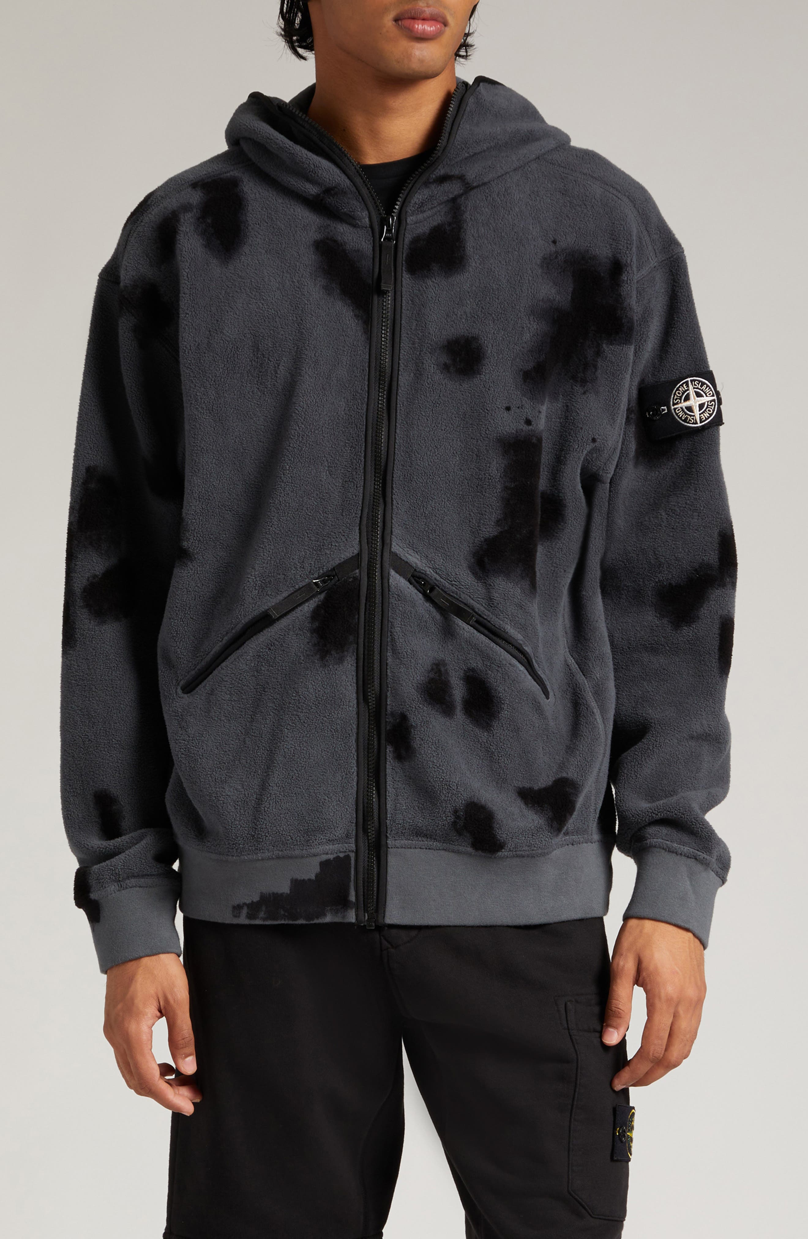 Stone Island Hooded Zip Fleece Sweatshirt In Lead Grey - 51% Off